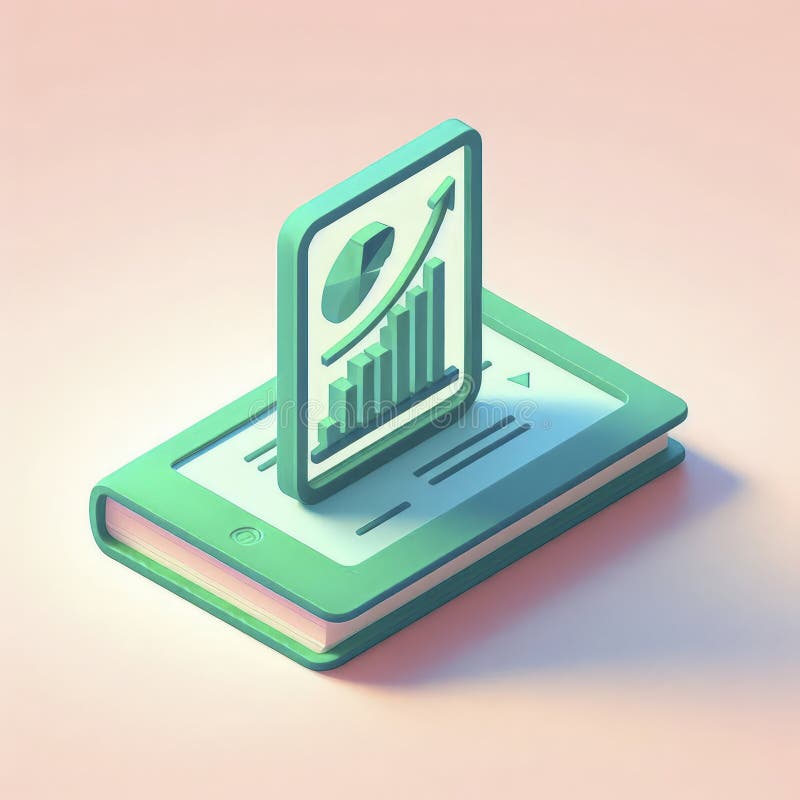Isometric Digital Book Displaying 3D Bar Graph for Business and ...