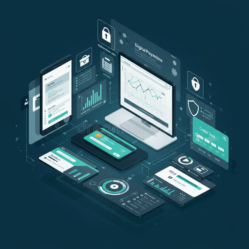 Isometric Digital Dashboard Showing a Futuristic Financial Data ...