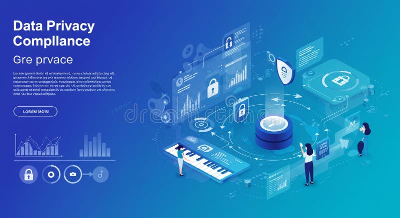 3D Isometric Privacy and Data Protection Concept with Hero Protect Data ...