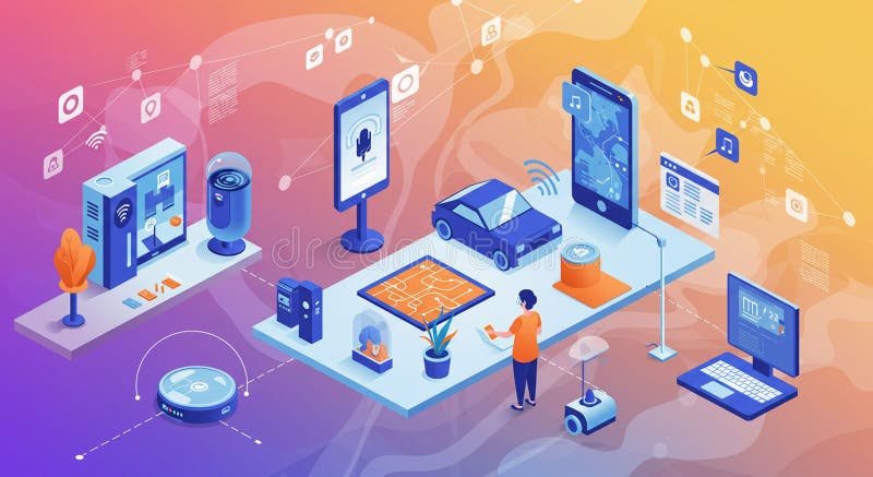 Isometric Digital Illustration Depicting a Smart Technology Ecosystem ...