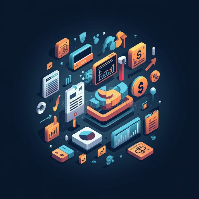 Isometric Digital Illustration Featuring a Network of Abstract, 3D ...