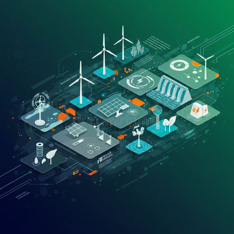 Isometric Digital Illustration Showcasing Renewable Energy Sources and ...
