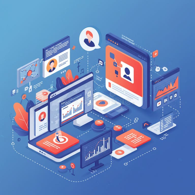 Isometric Digital Interface Concept Featuring Multiple Screens and Data ...