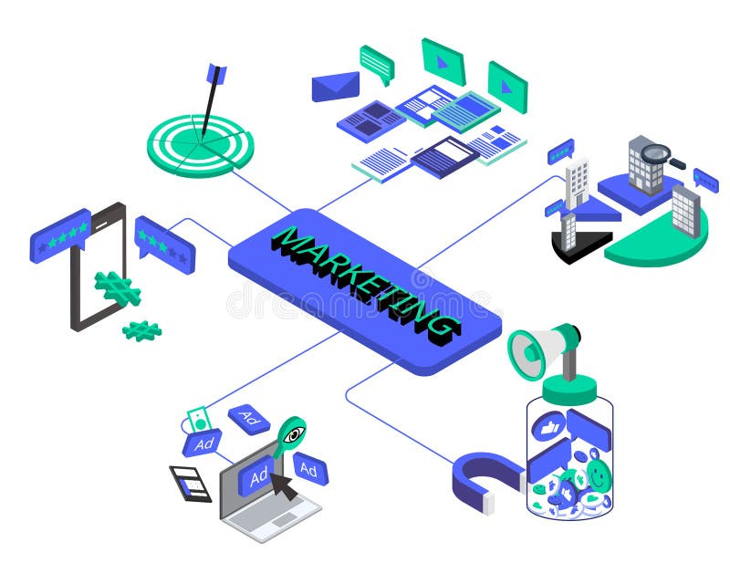 Isometric Digital Marketing Tech Infographic Pictogram Banner Stock ...