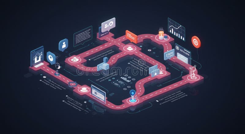 Isometric Digital Roadmap Illustration Featuring a Winding Path ...