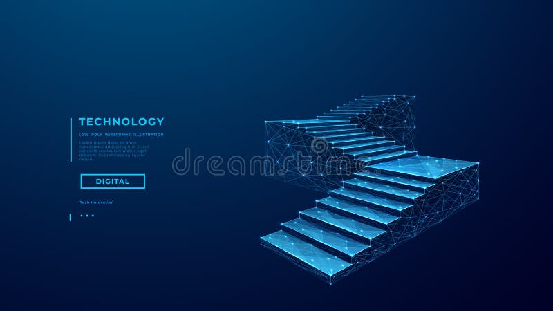 Isometric Digital Staircase Up in Low Poly Wireframe Style Stock Vector ...