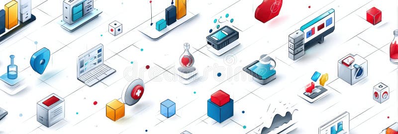 Isometric Digital Symbols and Icons on a Clean Grid Background ...