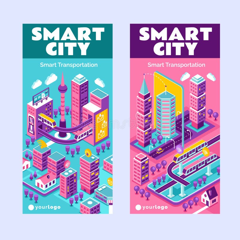 Isometric Digital Technology and Smart Infrastructure Vertical Banner ...