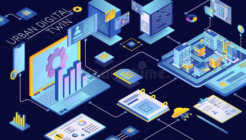 Isometric Digital Twin Background Stock Vector - Illustration of data, background: 275049448