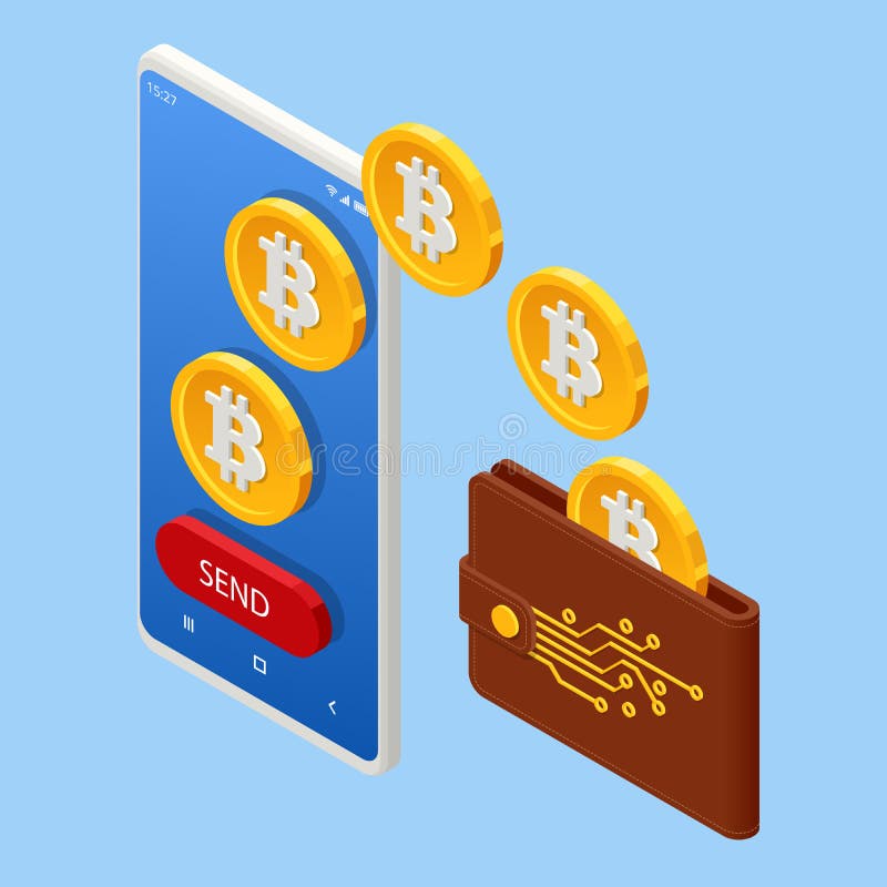 Isometric Digital Wallet Technology for Cryptocurrency Bitcoin. Digital ...