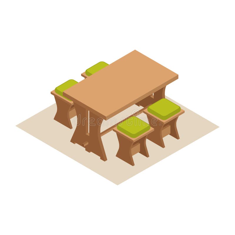 Isometric Dining Table with Chairs Vector Illustration Stock Vector ...