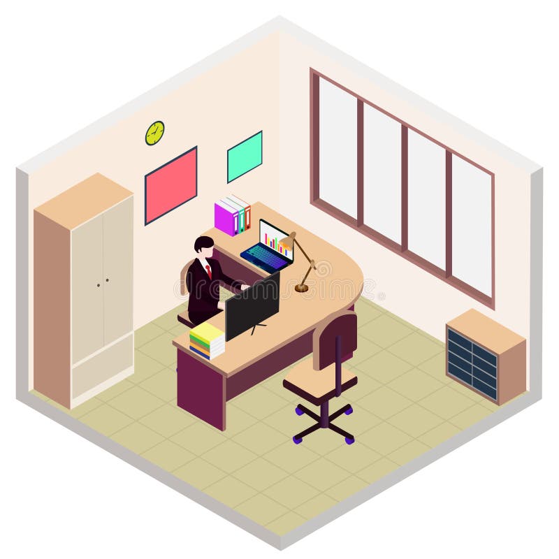 Isometric Director Office Room Icon Stock Vector - Illustration of ...