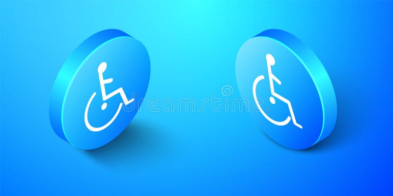 Isometric Disabled Handicap Icon Isolated on Blue Background ...