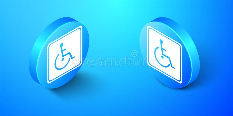 Isometric Disabled Handicap Icon Isolated on Blue Background ...