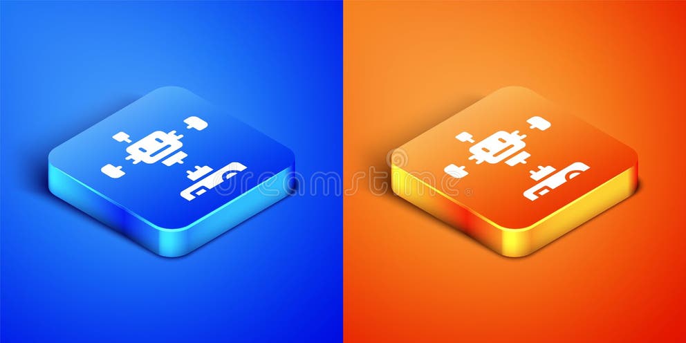 Isometric Disassembled Robot Icon Isolated on Blue and Orange ...
