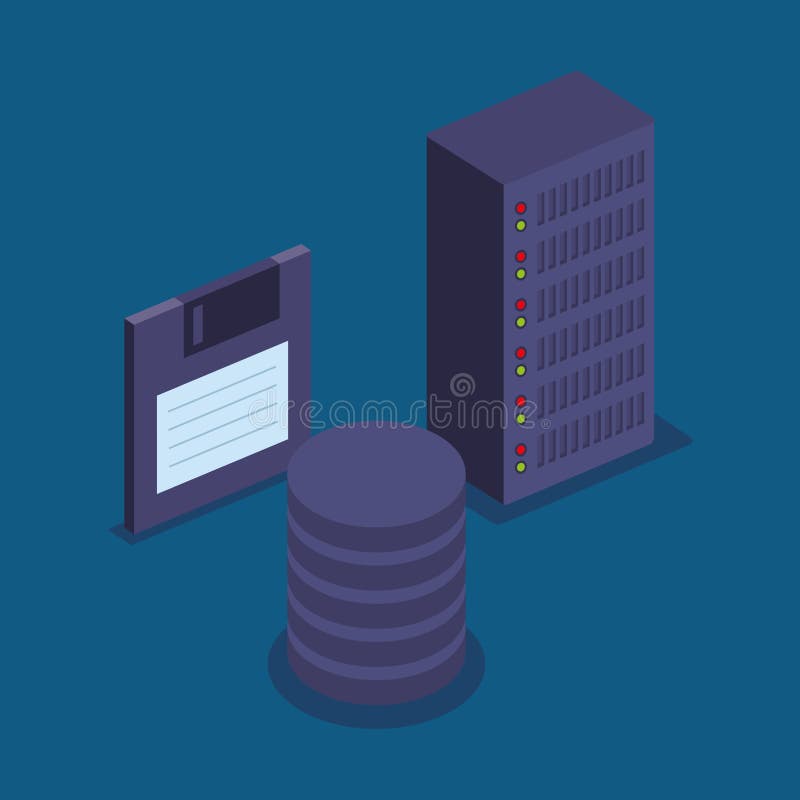 Isometric Diskette with Hard Disk Storage Tower Stock Illustration ...