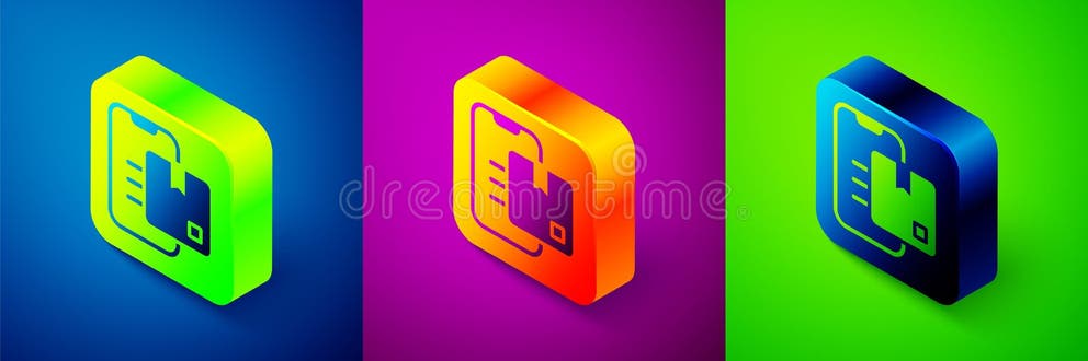Isometric Document Tracking Marker System Icon Isolated on Blue, Purple ...