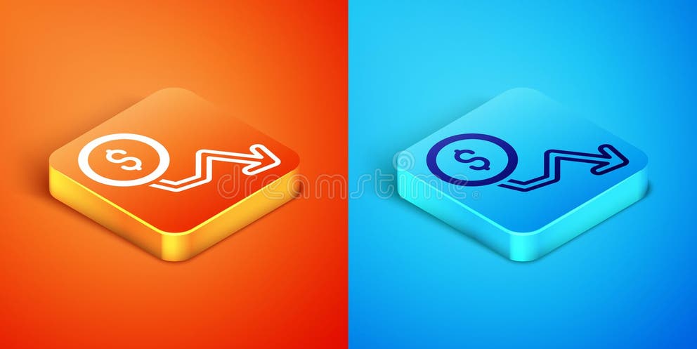 Isometric Dollar Rate Decrease Icon Isolated on Orange and Blue ...