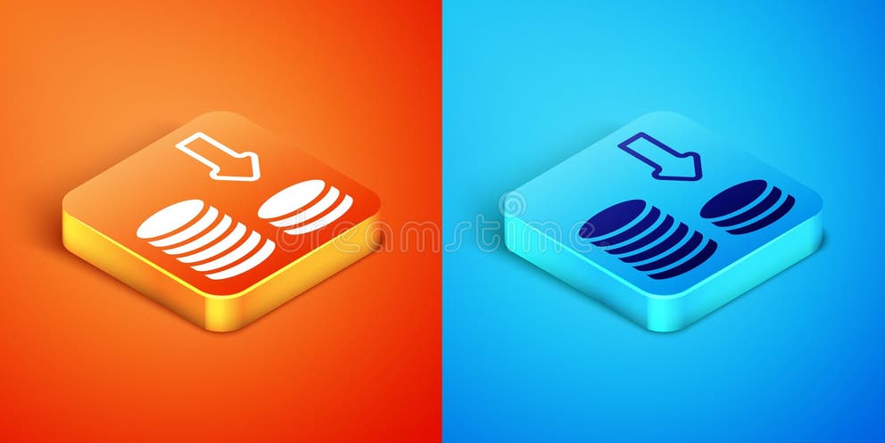 Isometric Dollar Rate Decrease Icon Isolated on Orange and Blue ...