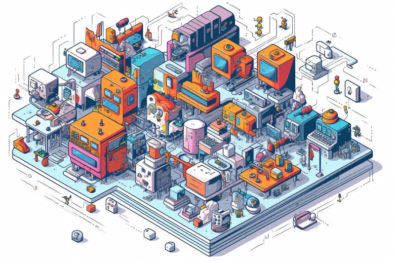 Isometric Doodle Computer Network. a Data Technology Illustration Stock ...
