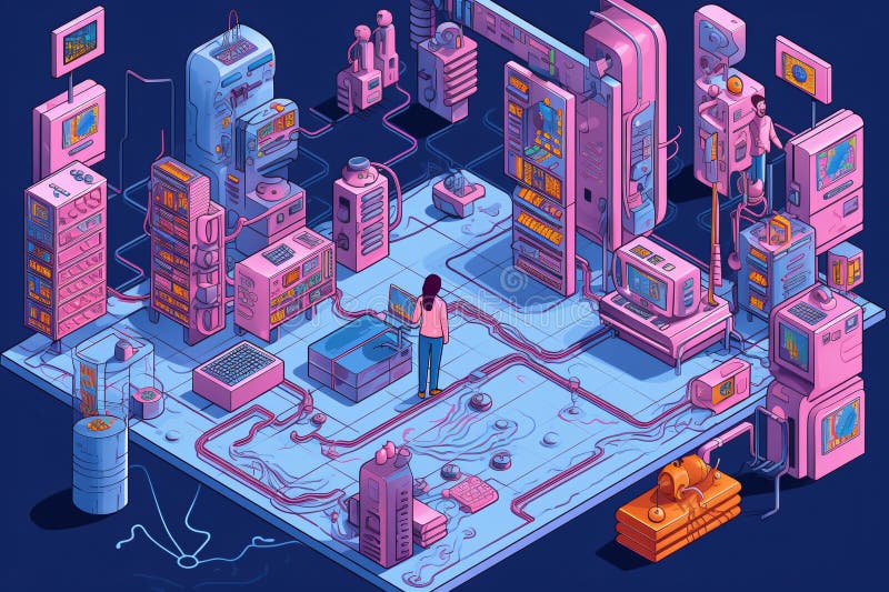 Isometric Doodle Computer Network. a Data Technology Illustration Stock ...