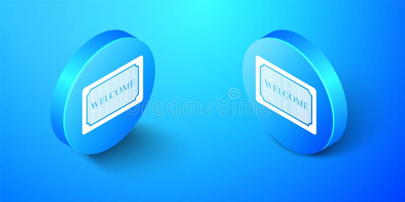 Isometric Doormat with the Text Welcome Icon Isolated on Blue ...