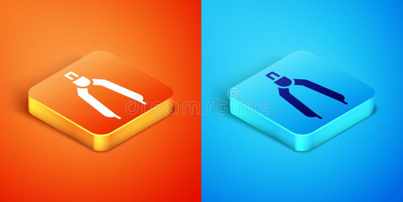 Isometric Drawing Compass Icon Isolated on Orange and Blue Background ...