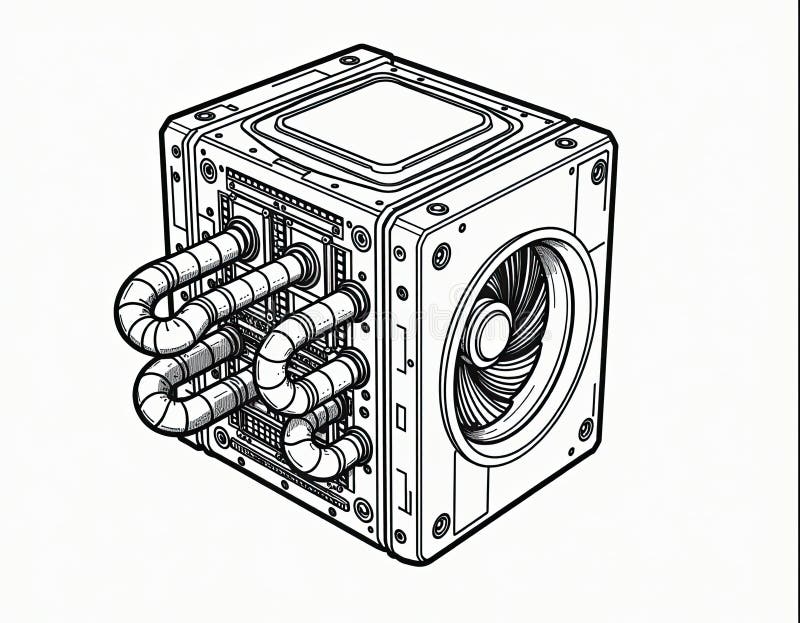 Isometric Drawing of a Computer Cooling System - Technical Illustration ...