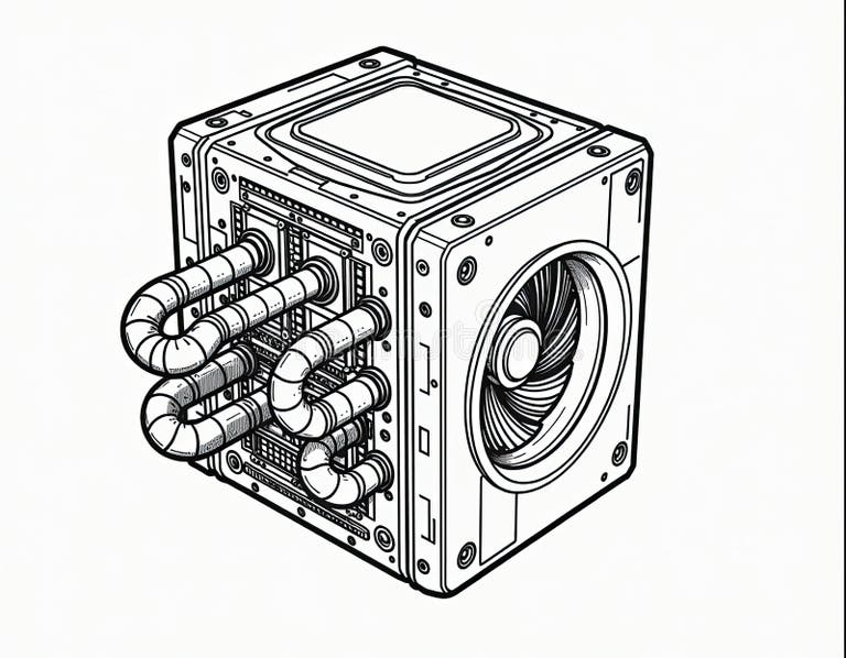 Isometric Drawing of a Computer Cooling System - Technical Illustration ...