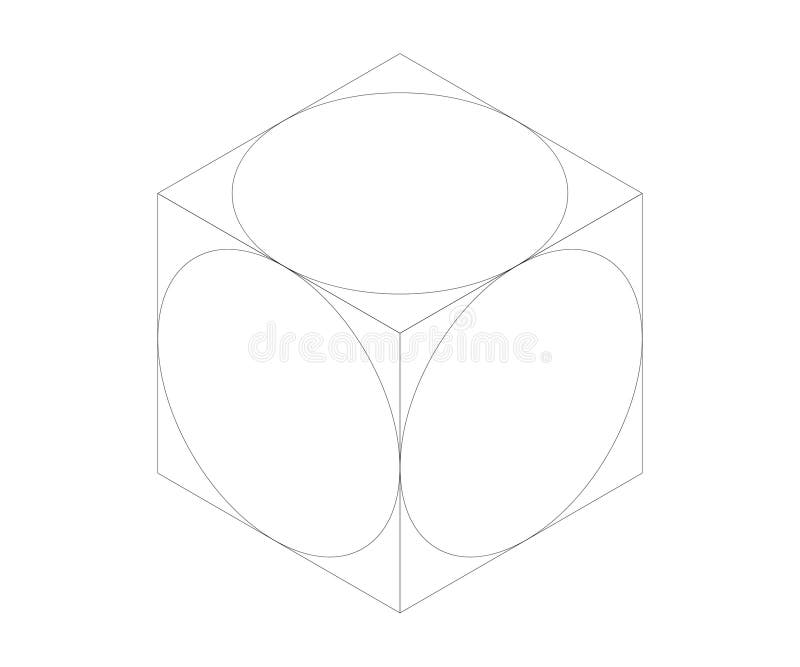 Isometric Drawing of a Cube with Circles Inscribed Stock Vector ...
