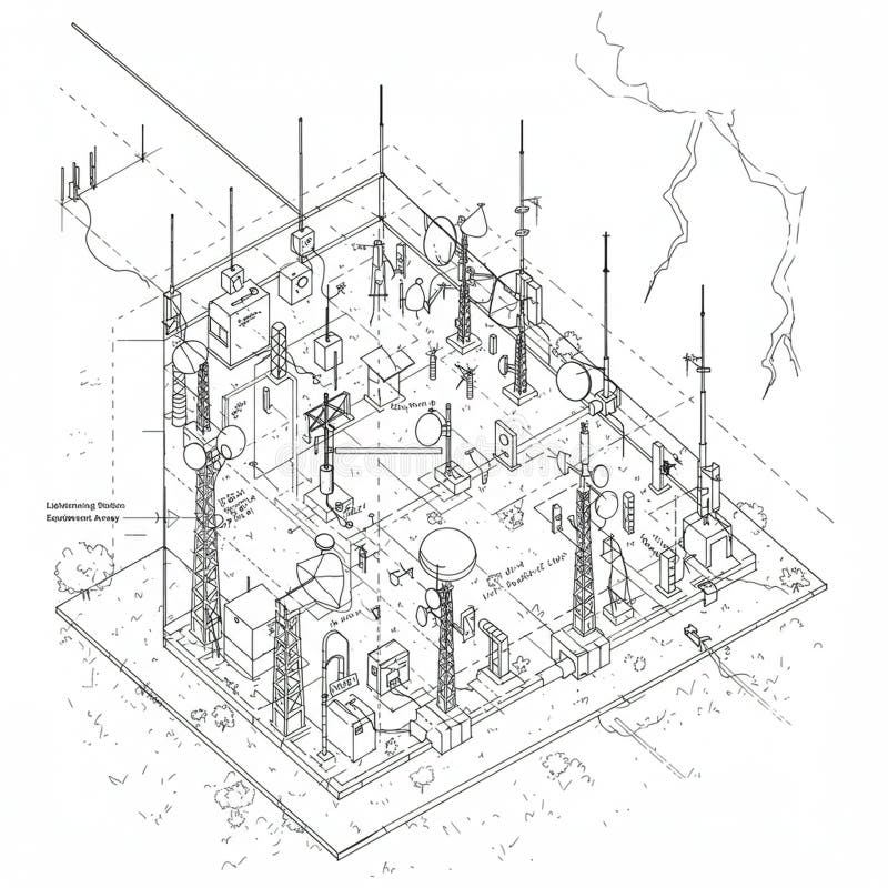 Isometric Drawing of a Lightning Research Facility with an Experimental ...