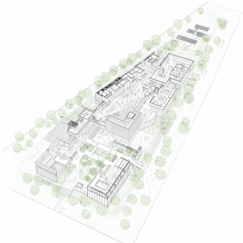 Isometric Drawing of a Modern Building Complex Planned within a Tree ...