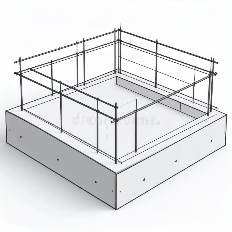 Isometric Drawing of a Simple Metal Fence on Concrete Base Stock ...