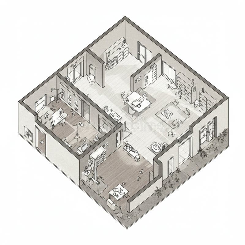 Isometric Drawing of a Two-room Interior Layout. the Design Includes ...