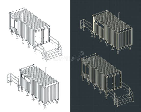 Isometric Drawings of a Container House Stock Vector - Illustration of ...