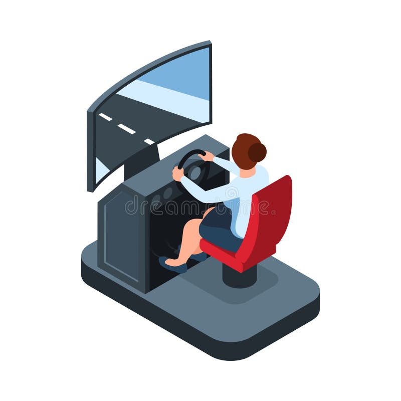 Isometric Driving Simulator Stock Vector - Illustration of professional ...