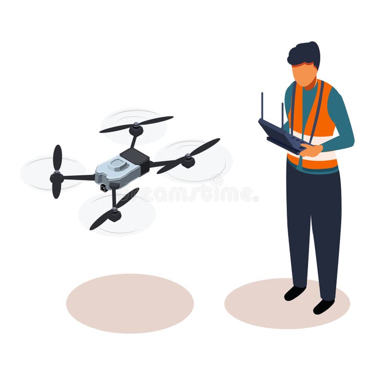 Isometric Drone Operator with Remote Control Controls Drone Stock ...