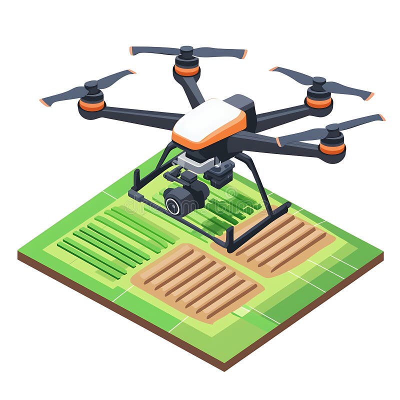 Isometric Drone Surveying Agricultural Fields Stock Illustration ...