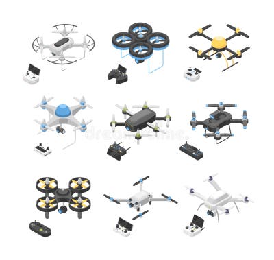 Isometric Drones. Remote Control and Joysticks for Drone Stock Vector ...