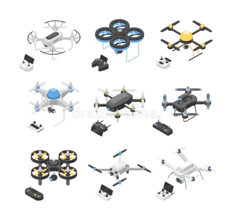 Isometric Drones. Remote Control and Joysticks for Drone Stock Vector ...
