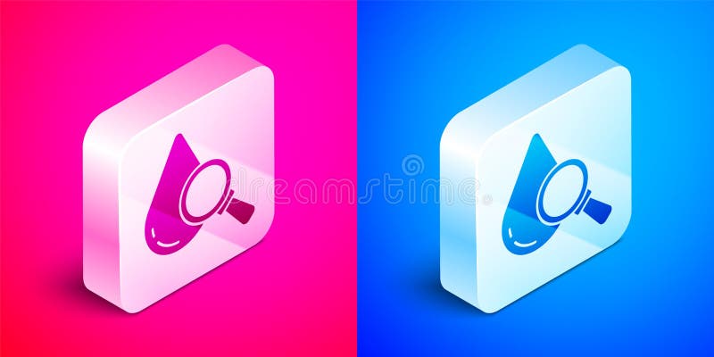 Isometric Drop and Magnifying Glass Icon Isolated on Pink and Blue ...