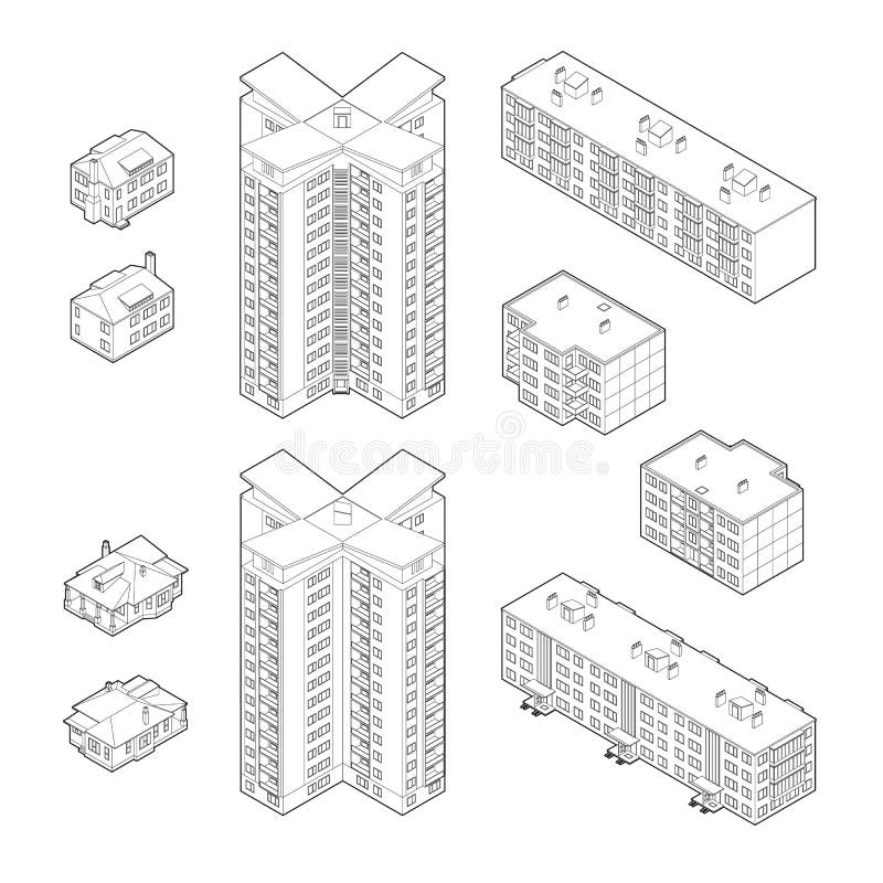Isometric Buildings for Assembling Map Stock Vector - Illustration of ...