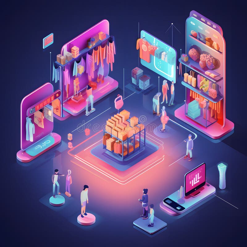 Isometric E-commerce Concept Online Shopping, Generated AI Stock Illustration - Illustration of ...