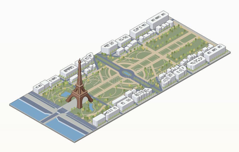 Isometric Eiffel Tower and Champ De Mars Stock Vector - Illustration of ...