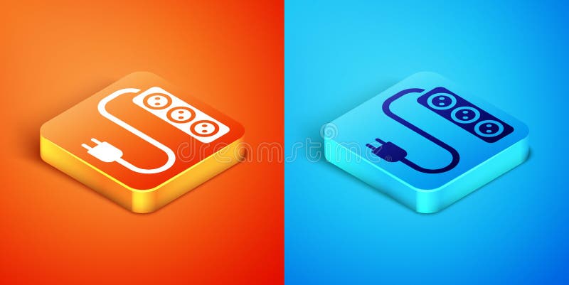 Isometric Electric Extension Cord Icon Isolated on Orange and Blue ...
