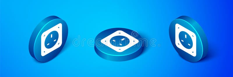 Isometric Electrical Outlet Icon Isolated on Blue Background. Power ...