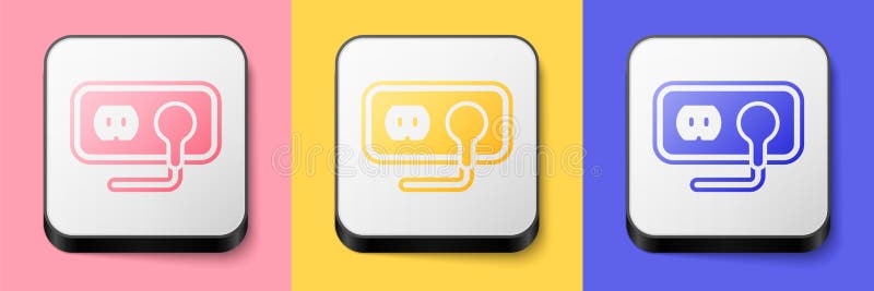 Isometric Electrical Outlet Icon Isolated on Pink, Yellow and Blue ...