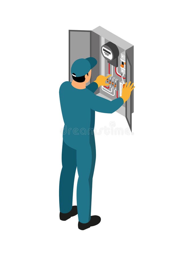 Isometric Electrician Illustration Stock Vector - Illustration of ...