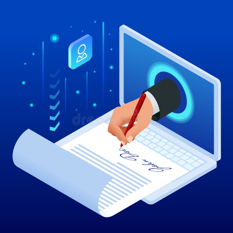 Isometric Electronic Signature Concept. Electronic Document, Digital ...