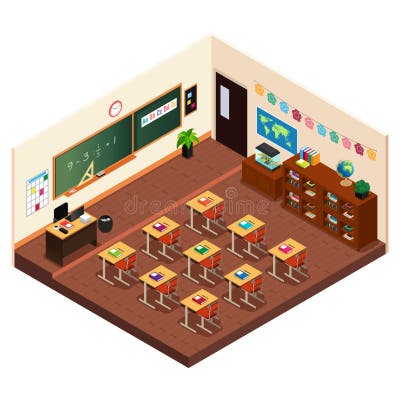 Isometric of a Elementary School Classroom Stock Vector - Illustration ...